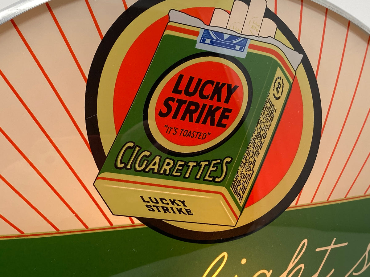 INAGURAL GILLCO LUCKY STRIKES CIGARETTES PORCELAIN REVERSE ON GLASS ...